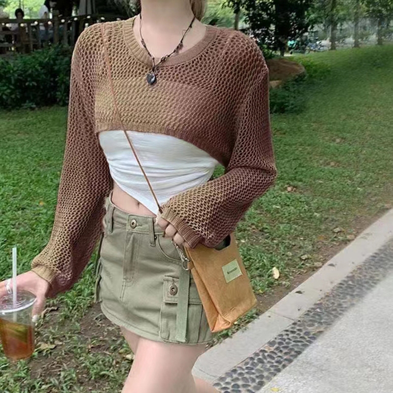Half Cape Sun Protection Women Women Sheer Sweater Mesh Knitted Top PR ...