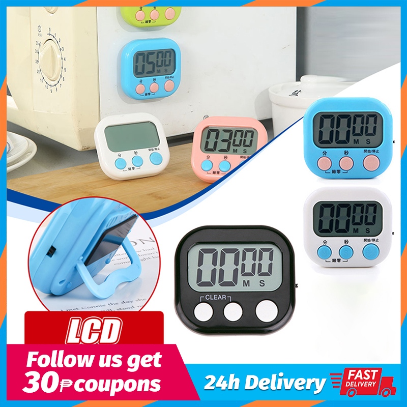 White Digital Kitchen Timer for Cooking Big Digits Loud Alarm Magnetic ...