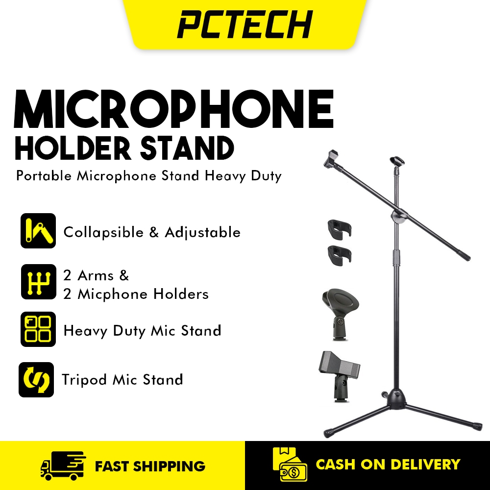 Popcorn K12 Portable Microphone Stand Heavy Duty Adjustable Collapsible ...