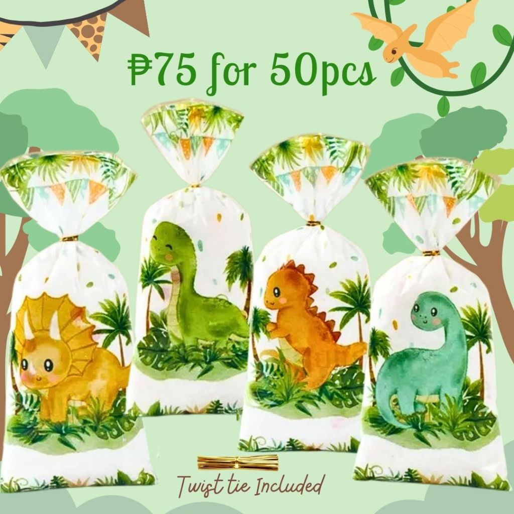 FP1826 (50PCS) Dinosaur Dino 12X27 CM Plastic Goodie Bags Party Candy ...