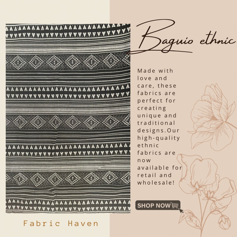 Classic Black & White Print Ethnic Baguio Fabric Per yard | Shopee ...