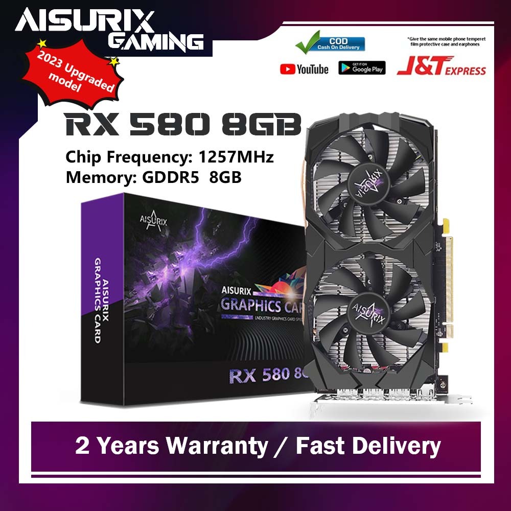 AISURIX RX 580 8GB New Brand Graphics card GDDR5 Computer GPU Video ...