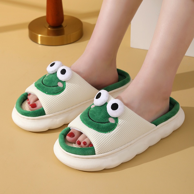 Cute Frog Linen Summer Slippers Women Outer Wear Sandals Soft Thin ...
