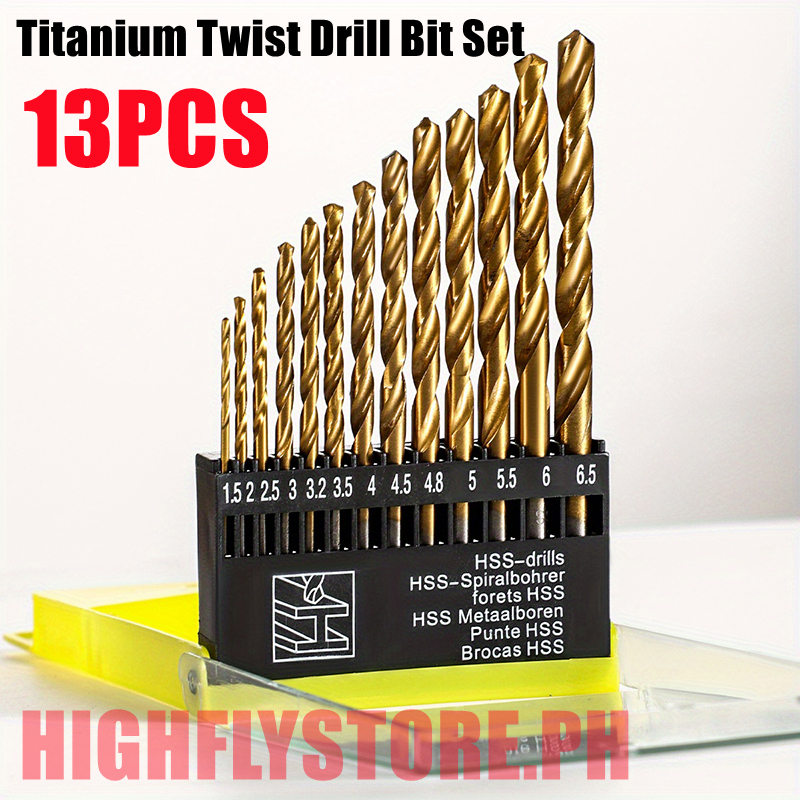 COD 13 Pcs Titanium Twist Drill Bit Set HSS 1.5mm - 6.5mm Metric Round Shank Quick Change ...
