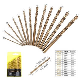 COD 13 Pcs Titanium Twist Drill Bit Set HSS 1.5mm - 6.5mm Metric Round Shank Quick Change ...