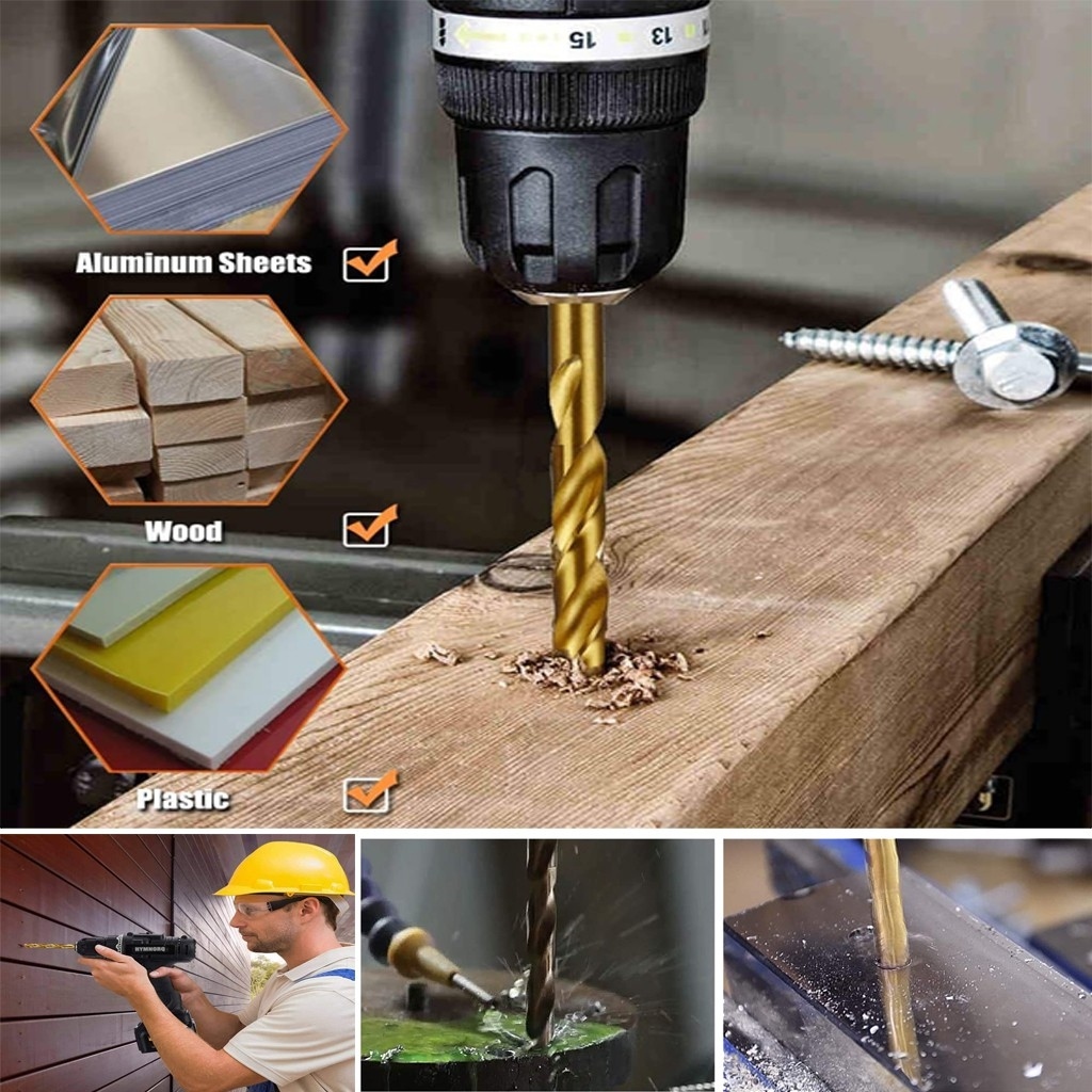 13 Pcs Titanium Twist Drill Bit Set - HSS 1.5mm - 6.5mm Metric Round Shank Quick Change - High ...