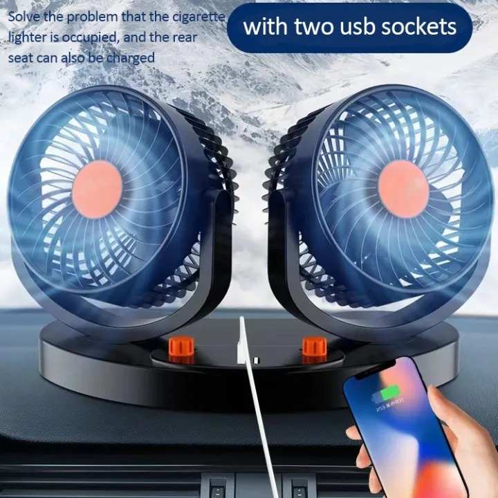 Car Fan 12v/24v Double Headed High-Power Mute Strong Wind Cooling Truck ...