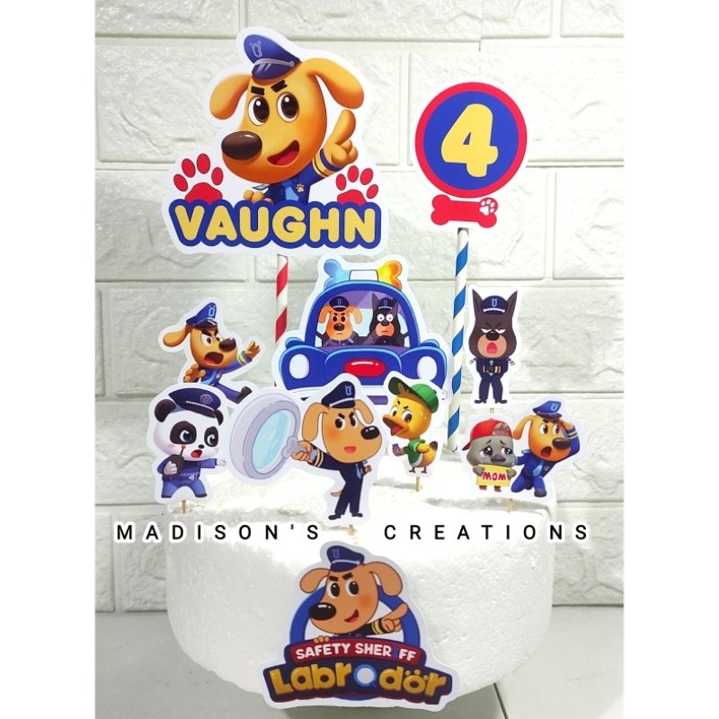 Labrador Safety Sheriff Baby Bus Party Cake Topper/Banner, Backdrop Set ...