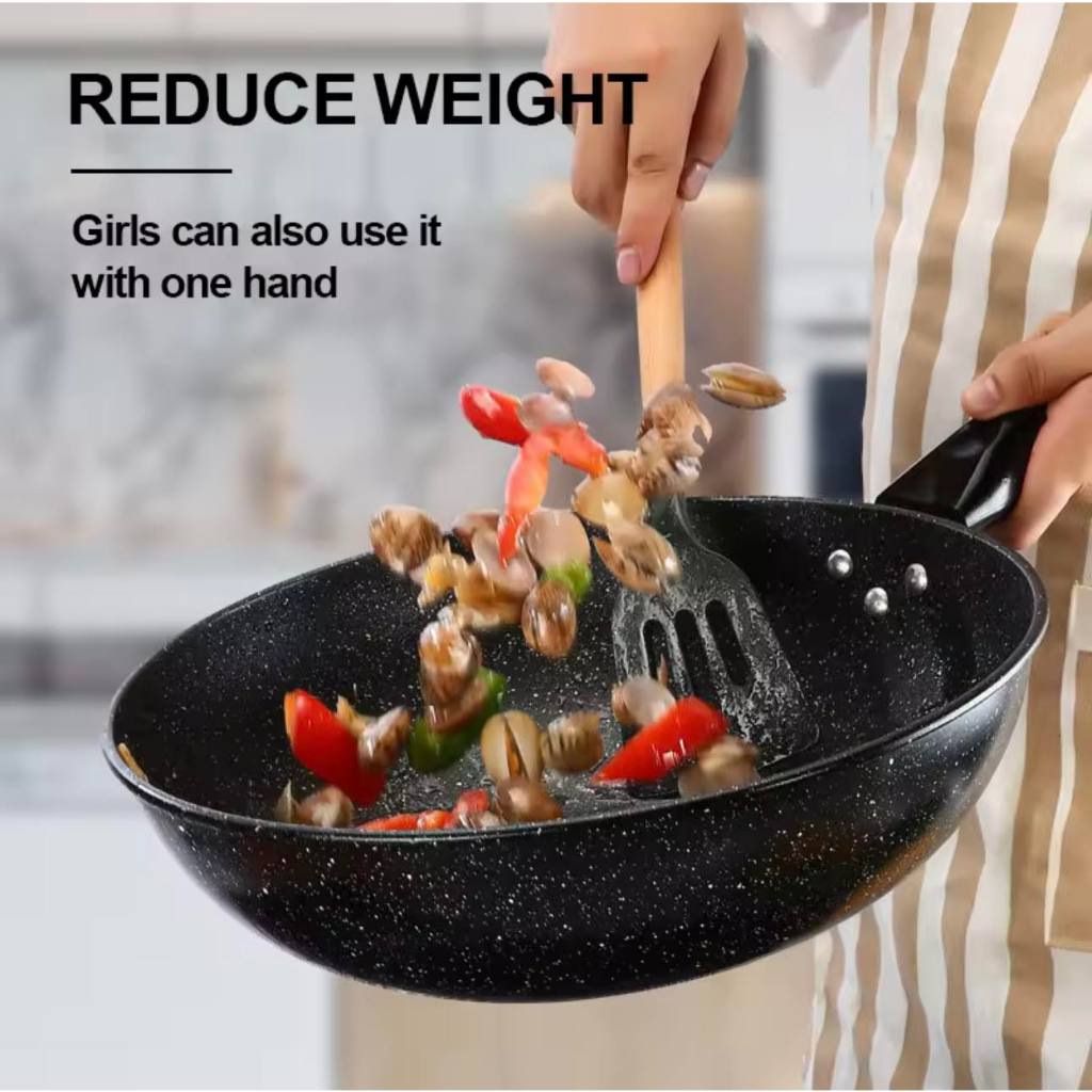 LUCKYU 32cm Frying Pan High-Quality Wok Pan 3 Layers Fast Heating Wok ...