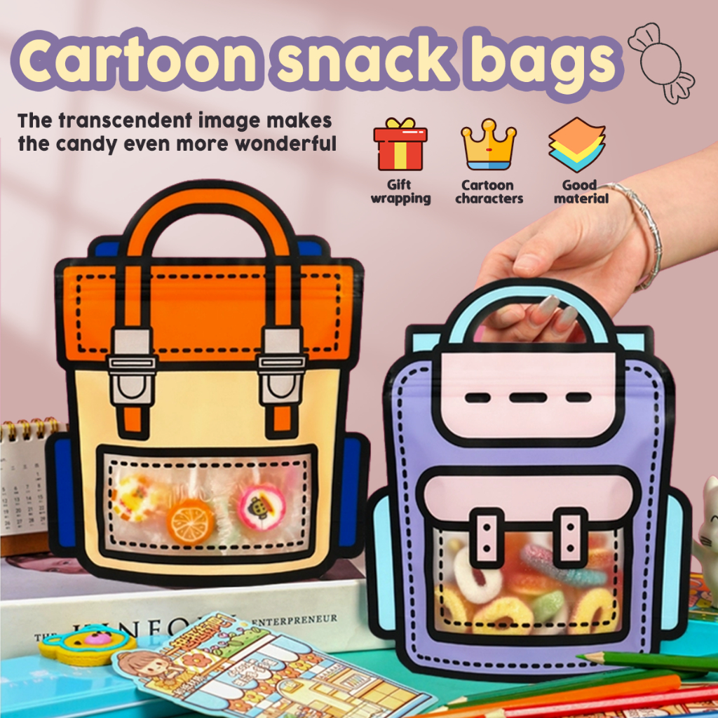 Cartoon School Bag Shape Candy Bags Window Plastic Self-sealing Candy ...