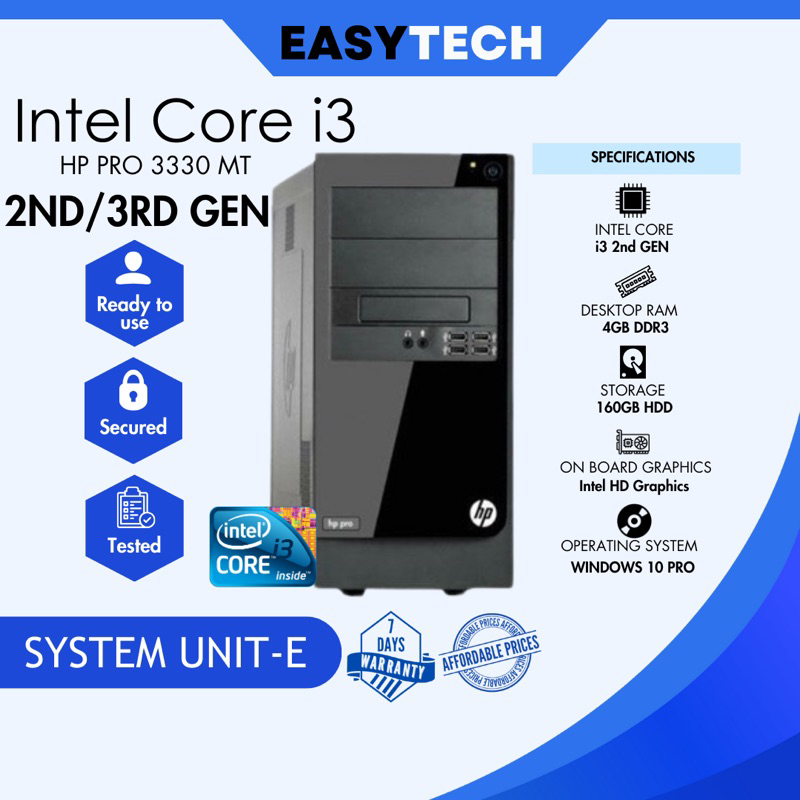 EASYTECH | CPU-C05 Intel Core i3 2nd/3rd Gen 4GB RAM DDR3 250GB HDD HP ...