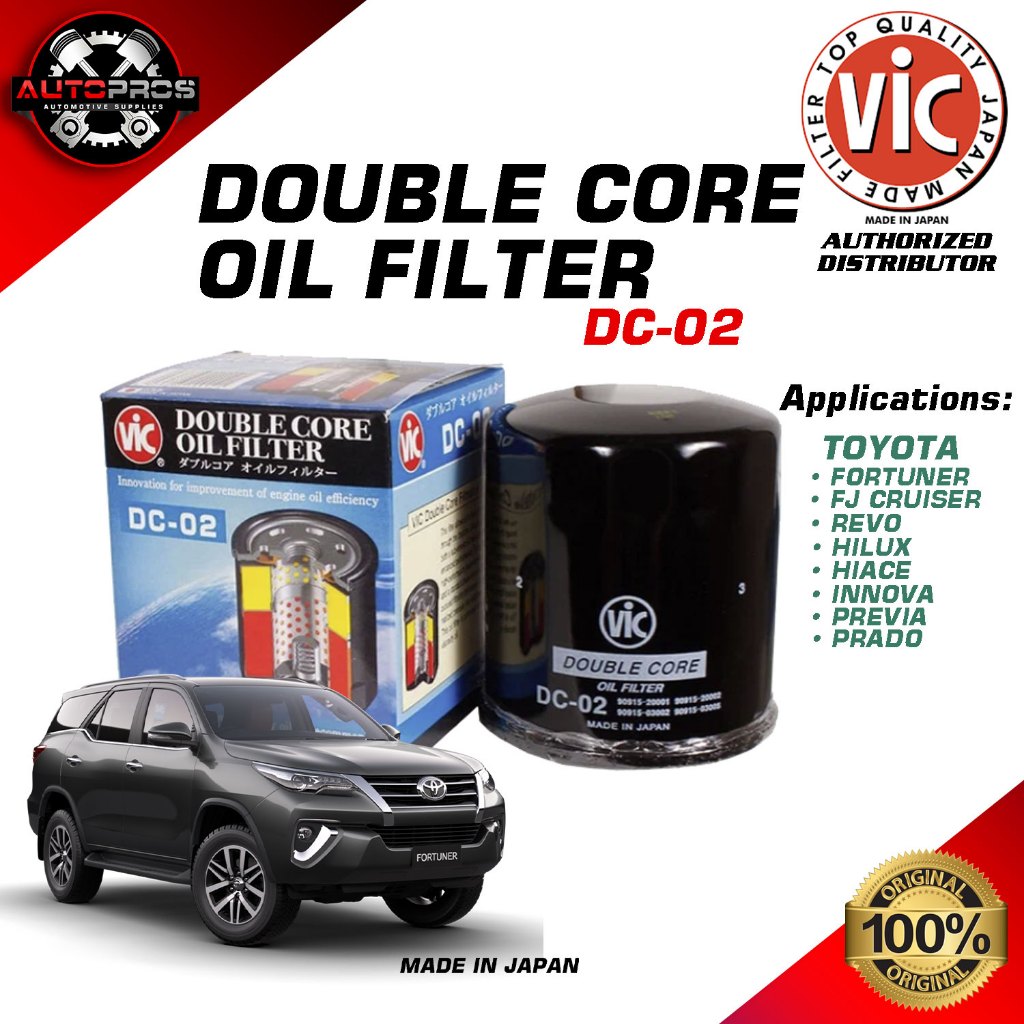 VIC Double Core Oil Filter DC-02 Toyota Fortuner, Hiace, Hilux, Innova ...