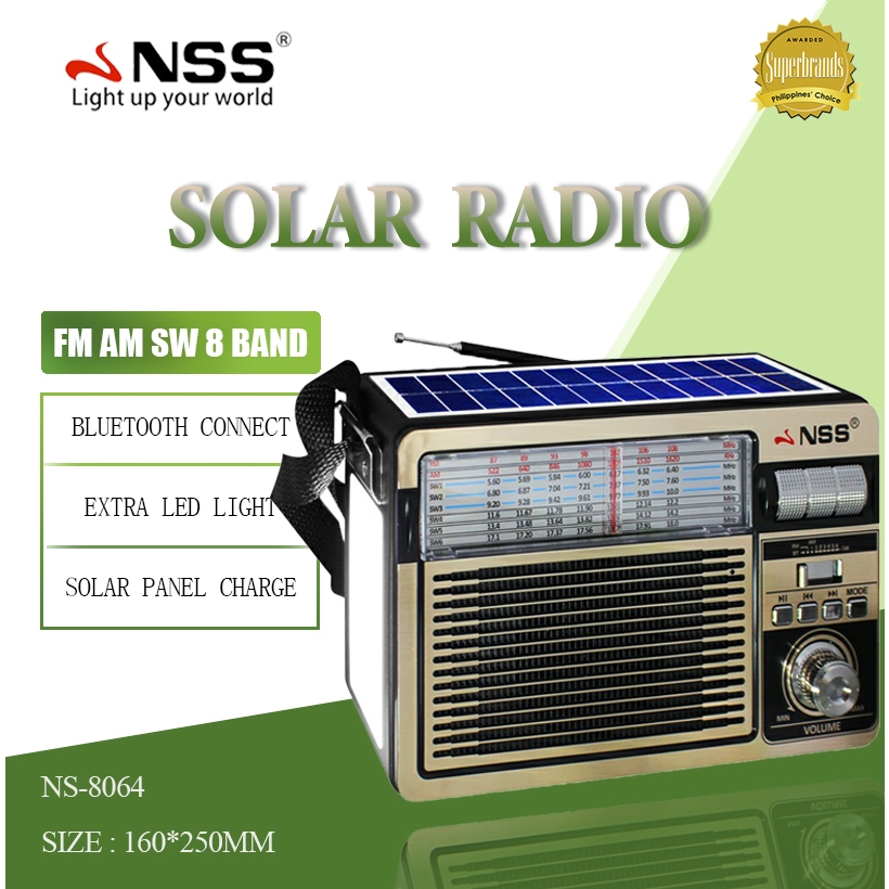 NSS Solar Radio Bluetooth Radio Rechargeable Speaker FM/AM/SW USB/TF ...