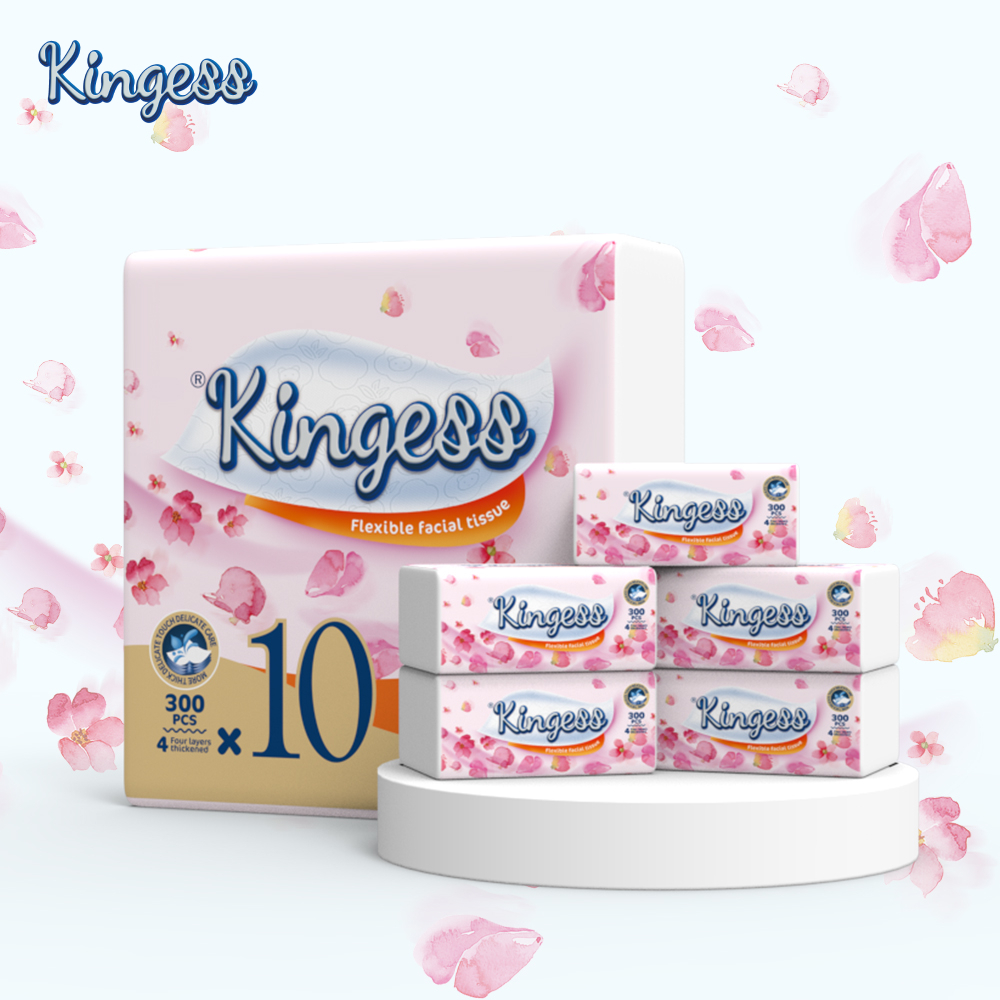KINGESS 4Ply 300Sheets Facial Tissue Soft and portable tissues 10 Packs ...