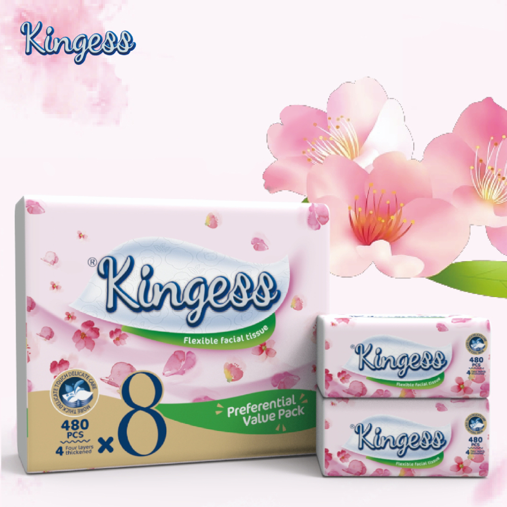 KINGESS Facial Tissue 4Ply 480Sheets 8Packs Large-packaged paper towels ...