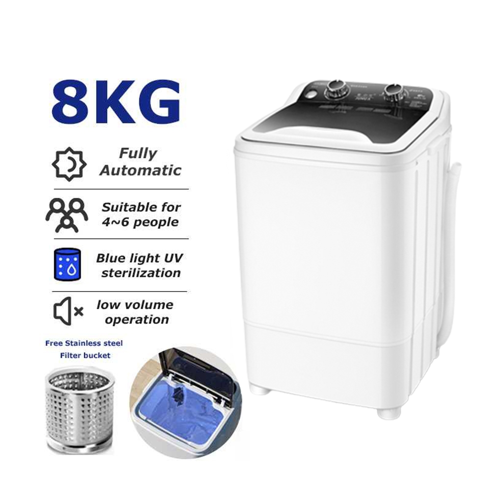 HOMEFUN 8KG Washing Machine Fully Automatic MINI Washing Machine with Dryer Stainless Steel ...