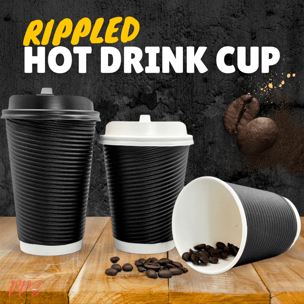 50pcs Rippled Coffee Paper Cup Horizontal Paper Cup with Flip Lid 8oz ...