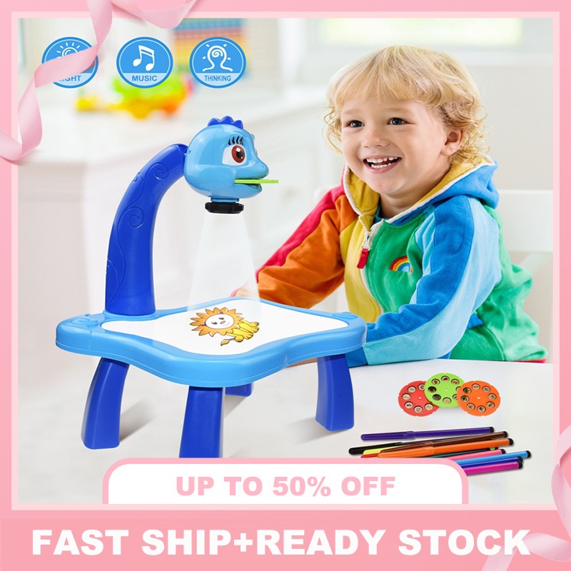 Children LED Projector Toy Drawing Board Table Desk Educational Drawing ...