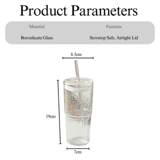 LOCAUPIN Glass Travel Mug with Straw Cover Coffee Cup Tumbler Stripe ...