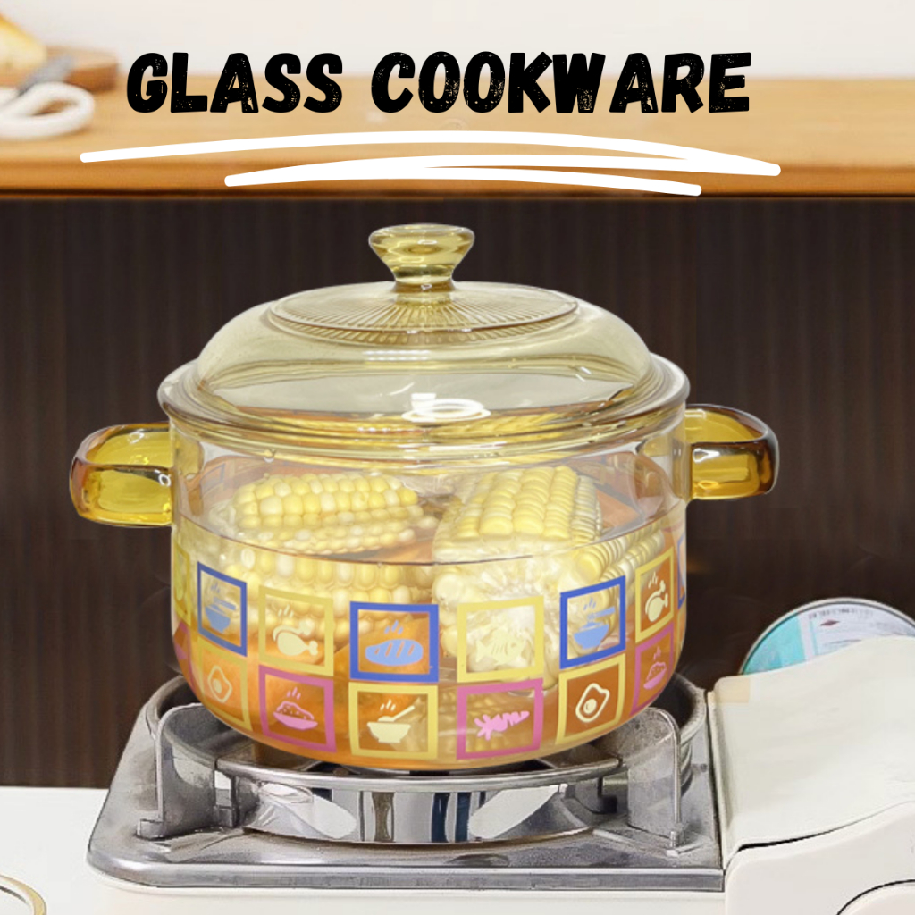Glass Cookware Heat Resistant Cooking Pot with Lid and Double Handle ...