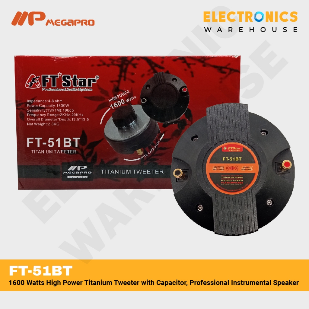 Megapro FT-51BT, 1600 Watts High Power Titanium Tweeter with Capacitor ...