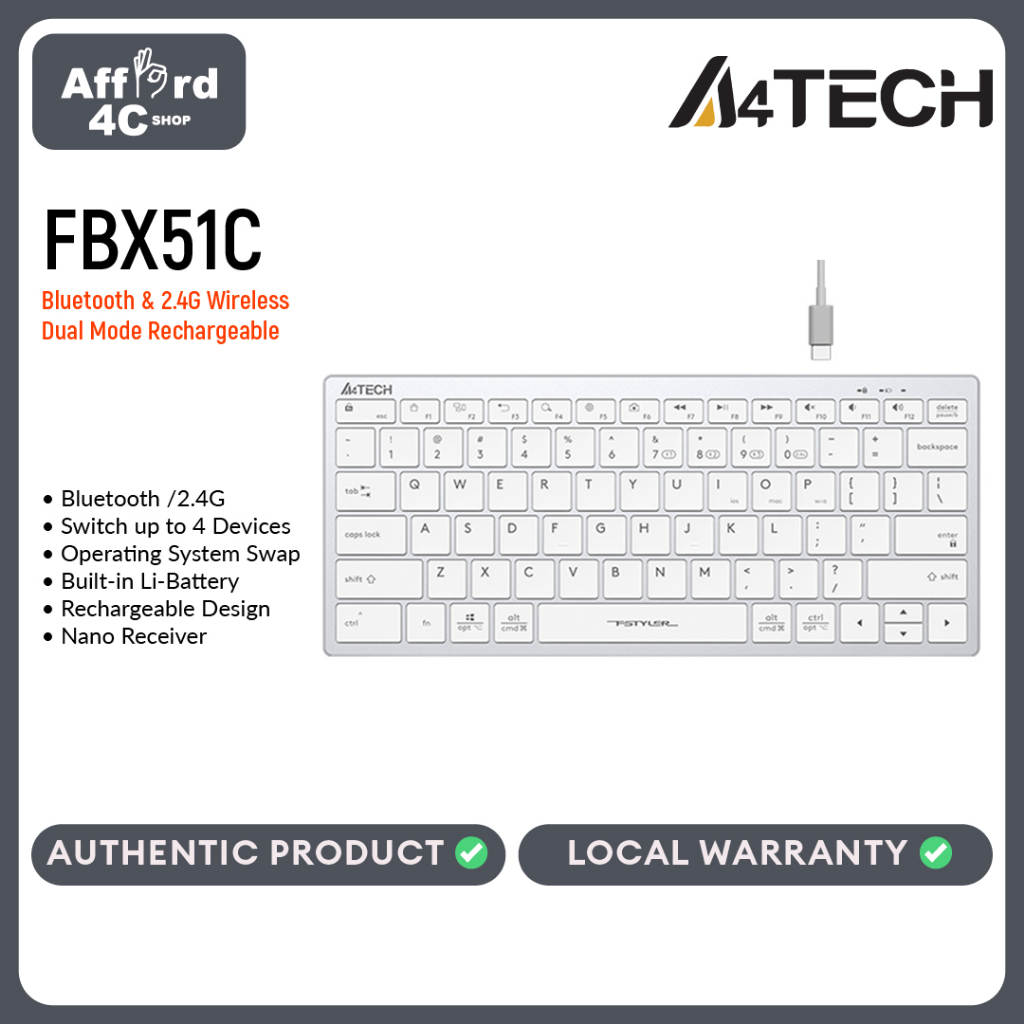 A4Tech FBX51C Bluetooth & 2.4G Wireless Dual Mode Rechargeable Keyboard | Shopee Philippines