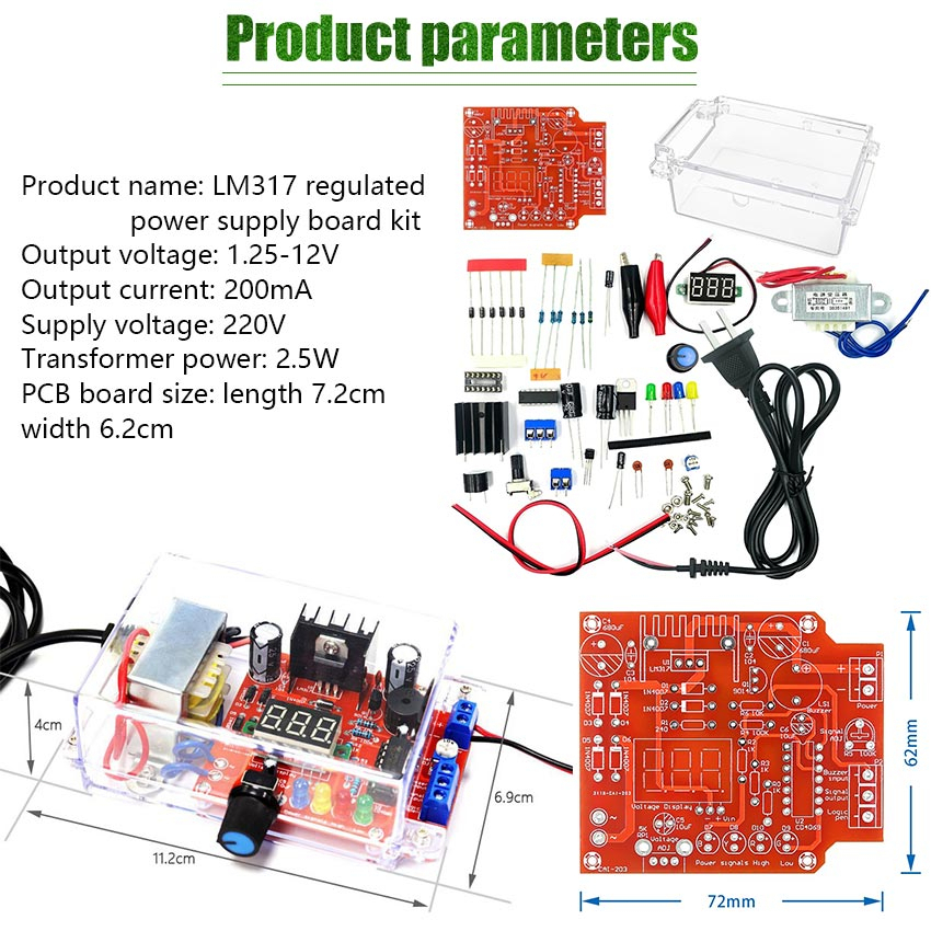 LM317 Adjustable Voltage Regulated Power Supply DIY Kit AC 220V to DC 1 ...