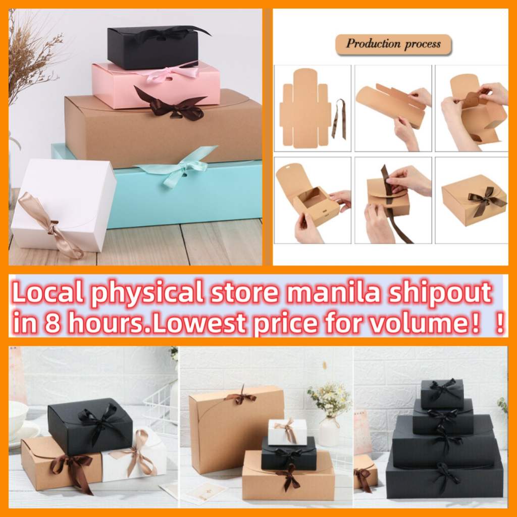 Clamshell Cardboard Pastry Box with Ribbon Brown Black Gift Box Pink ...
