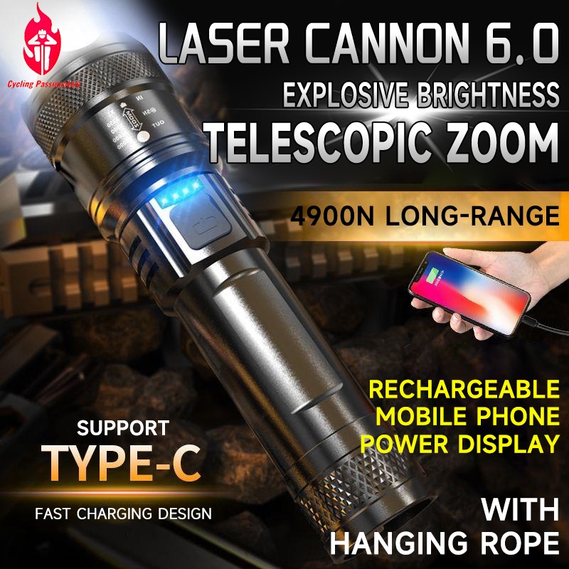 Bright rechargeable flashlight zoom telescopic LED portable waterproof ...