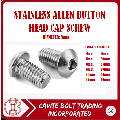 STAINLESS ALLEN BUTTON HEAD CAP SCREW 3mm (10PCS) | Shopee Philippines