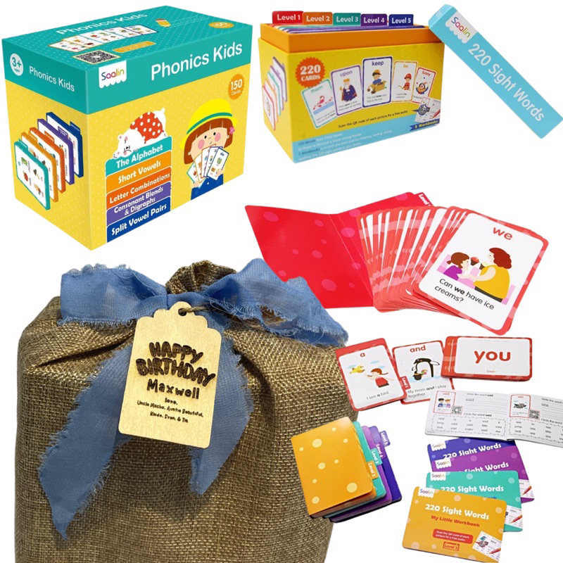 FREE GIFT BAG Words Phonics Flash Cards Alphabet Christmas birthday ...