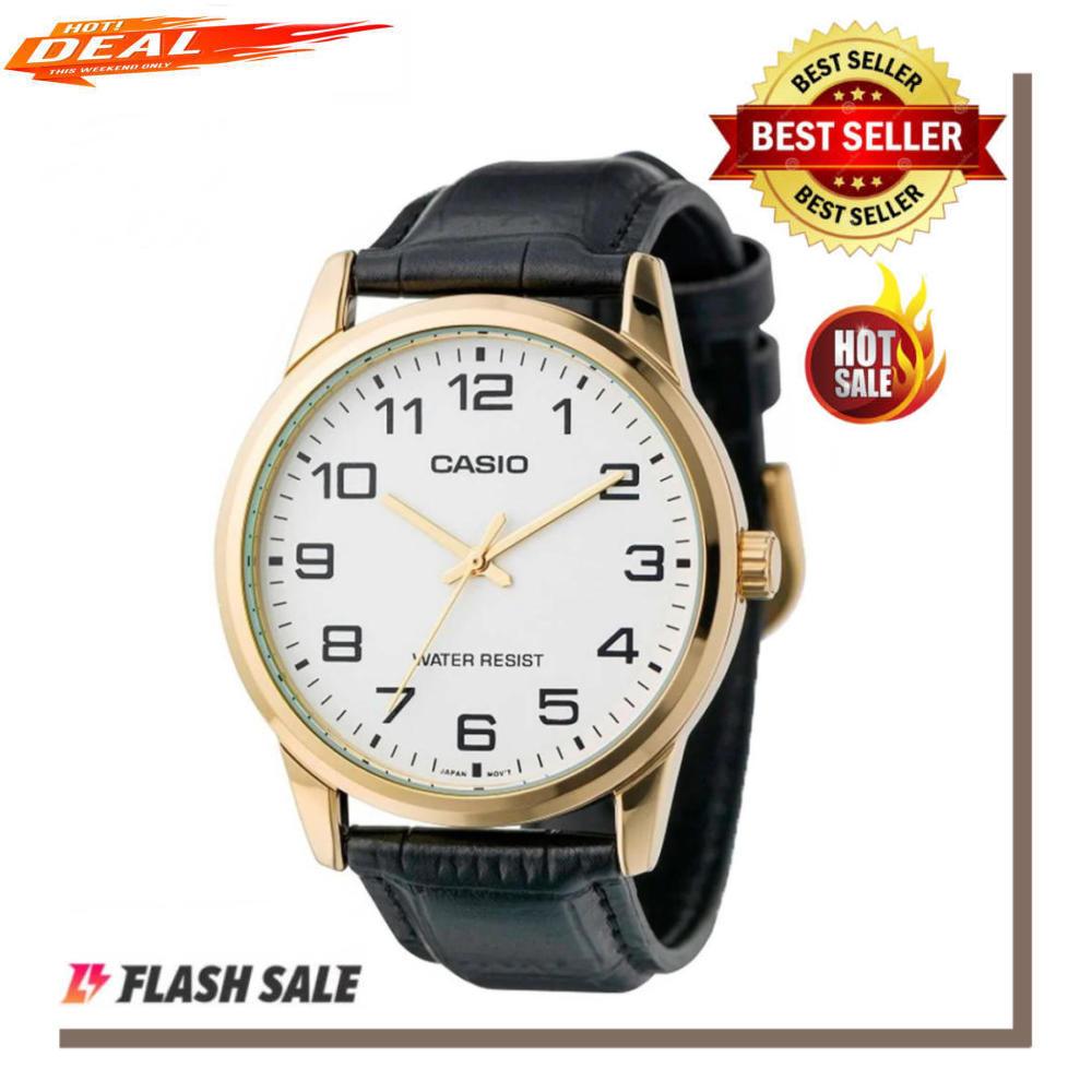 Casio V001 Analog Automatic Hand Movement White Dial Leather Band Watch ...