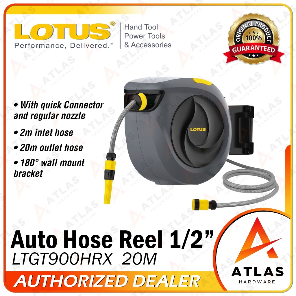 LOTUS LTGT900HRX Automatic Garden Hose Reel 1/2" x 20m with Nozzle ...