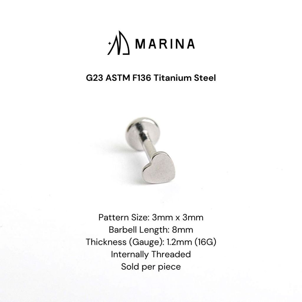 Basic Heart G23 ASTM F136 Titanium Stud Labret Earring 16G | Shopee ...