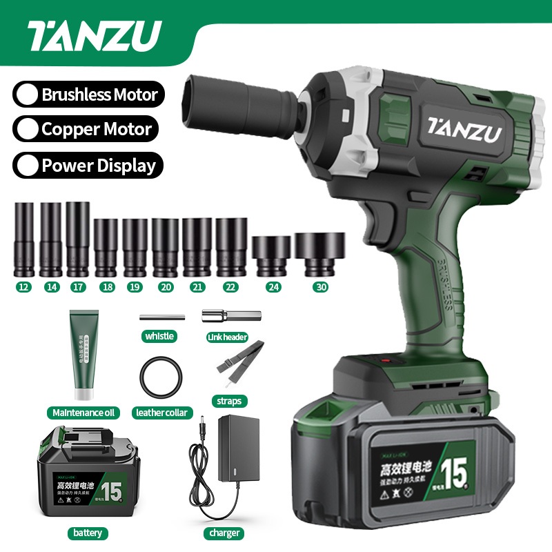 TANZU 6Ah 21V Electric Impact Wrench Cordless Brushless Ratchet Driver ...