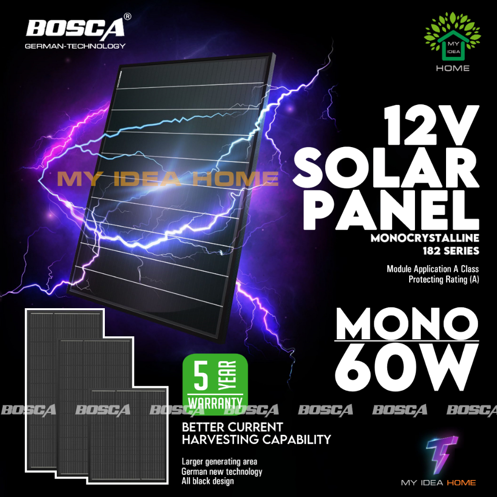 BOSCA 5 Year Warranty Monocrystalline Solar Panel MONO 60W 12V Solar ...