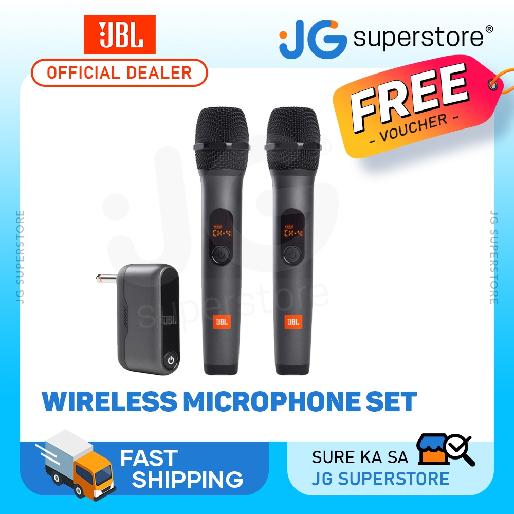 JBL Wireless Microphone Set w/ Rechargeable UHF Dual Channel 1/4" Microphone Input Wireless ...