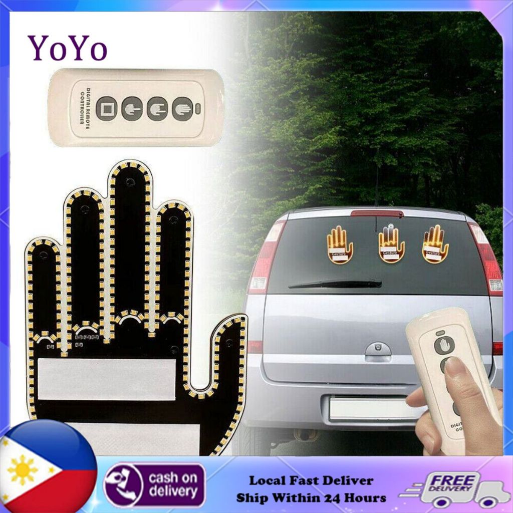 YOYO LED Car Middle Finger Light Remote Control Decorative Lights Sign ...