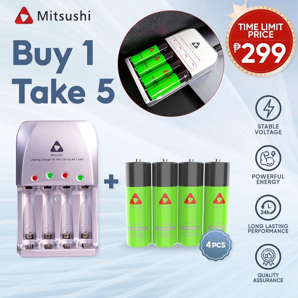 Mitsushi 4-Bay Fast Battery Charger for AA / AAA Rechargeable Battery ...