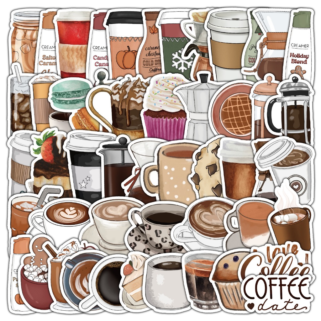 50PCS Coffee design sticker L50-Coffee waterproof sticker | Shopee ...