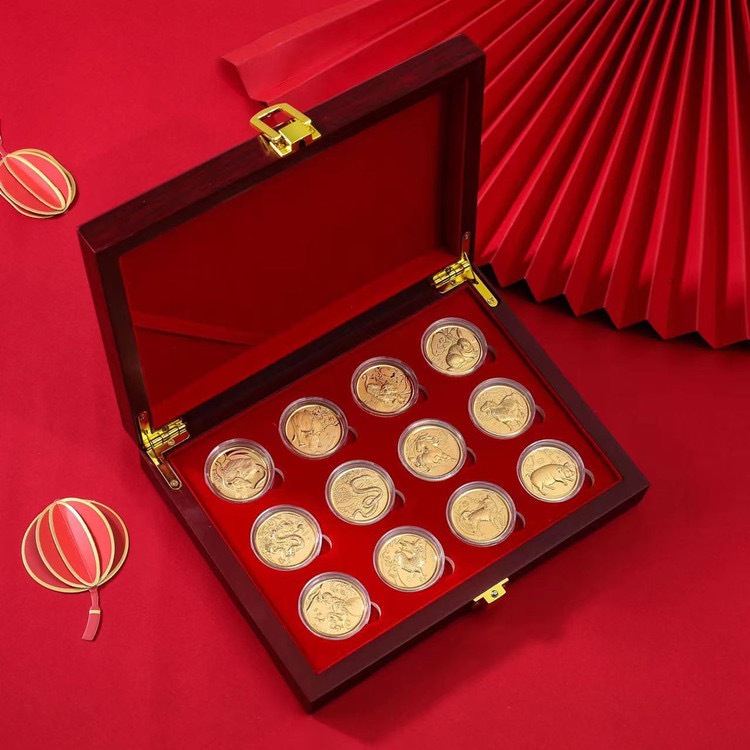 Feng Shui Lucky Chram Luxurious 12 Zodiac Gold Foil Coin With Box Set ...