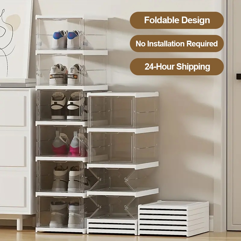 Foldable Shoe Box Multifunctional Shoe Storage Box Set Clear Stackable ...