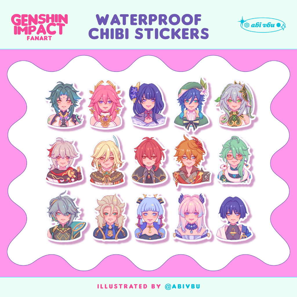 Genshin Chibi Sticker: Waterproof Vinyl Fanart Stickers by AbiVbu ...