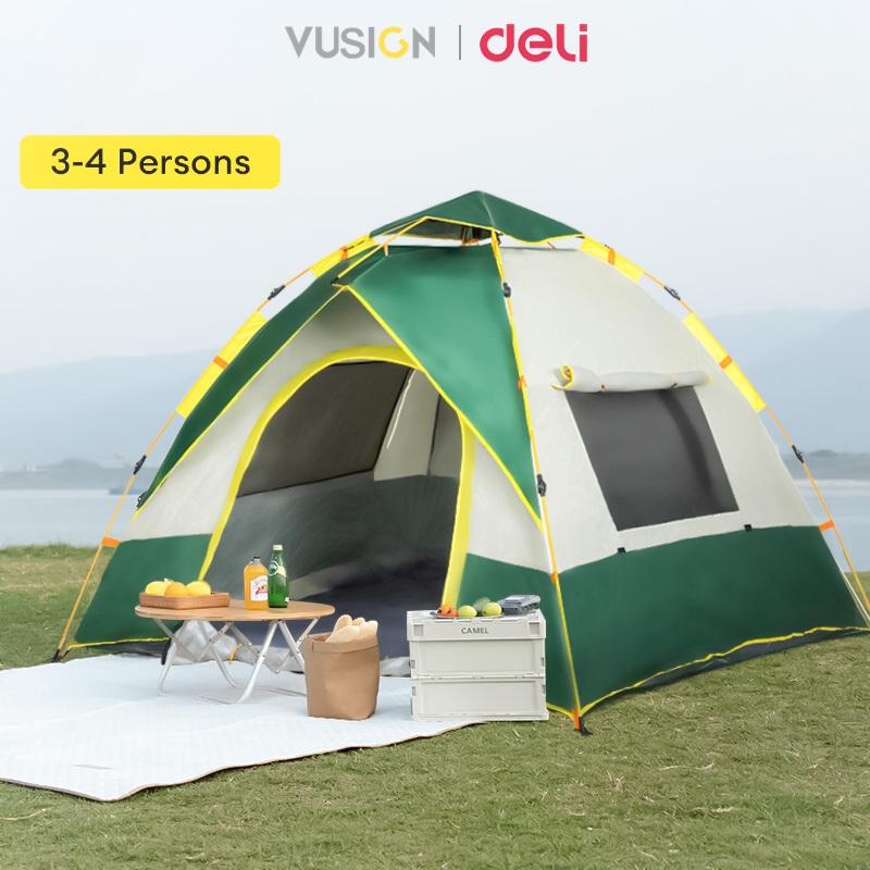 Deli 3-4 Person Dome Camping Tent Waterproof Polyester Fabric Outdoor ...