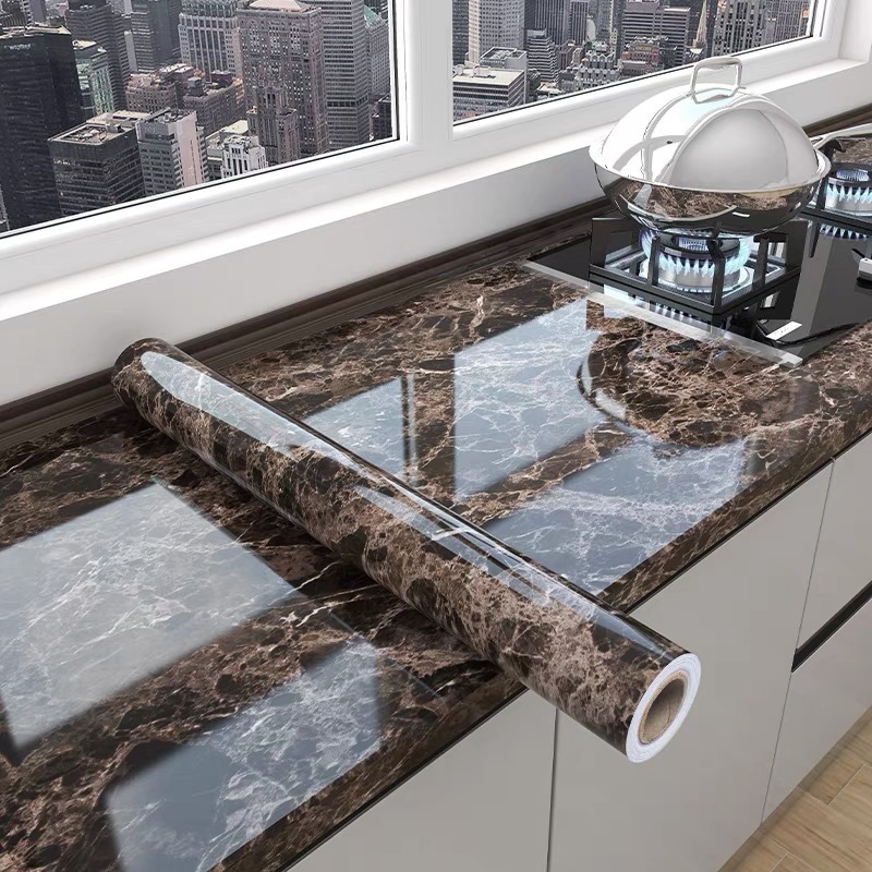 Marble Kitchen decorate Wallpaper Waterproof and Oil proof Stickers thickening Table sticker ...