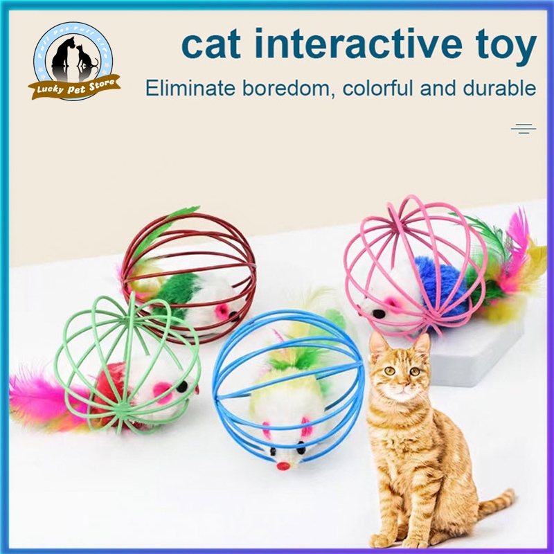 Cat mouse toy Cat chasing toy plush mouse in cage pet interactive cat ...