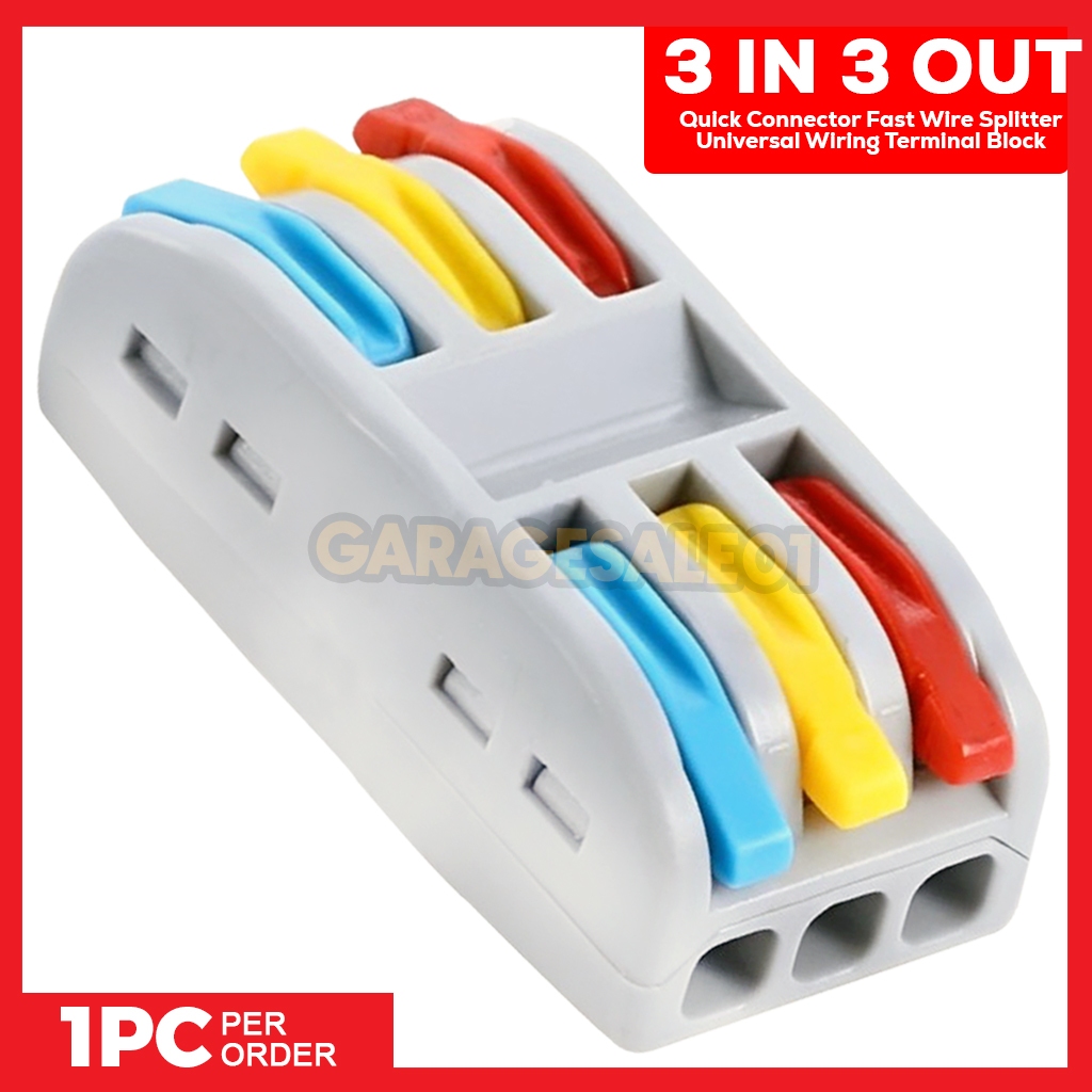 Quick Cable Connector 3 IN 3 OUT Snap Splice Lock Terminal Block Wire ...