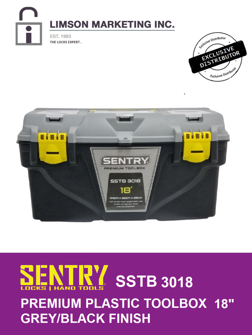 SENTRY SSTB3021 PREMIUM PLASTIC TO0LBOX 21" GREY / BLACK FINISH ...