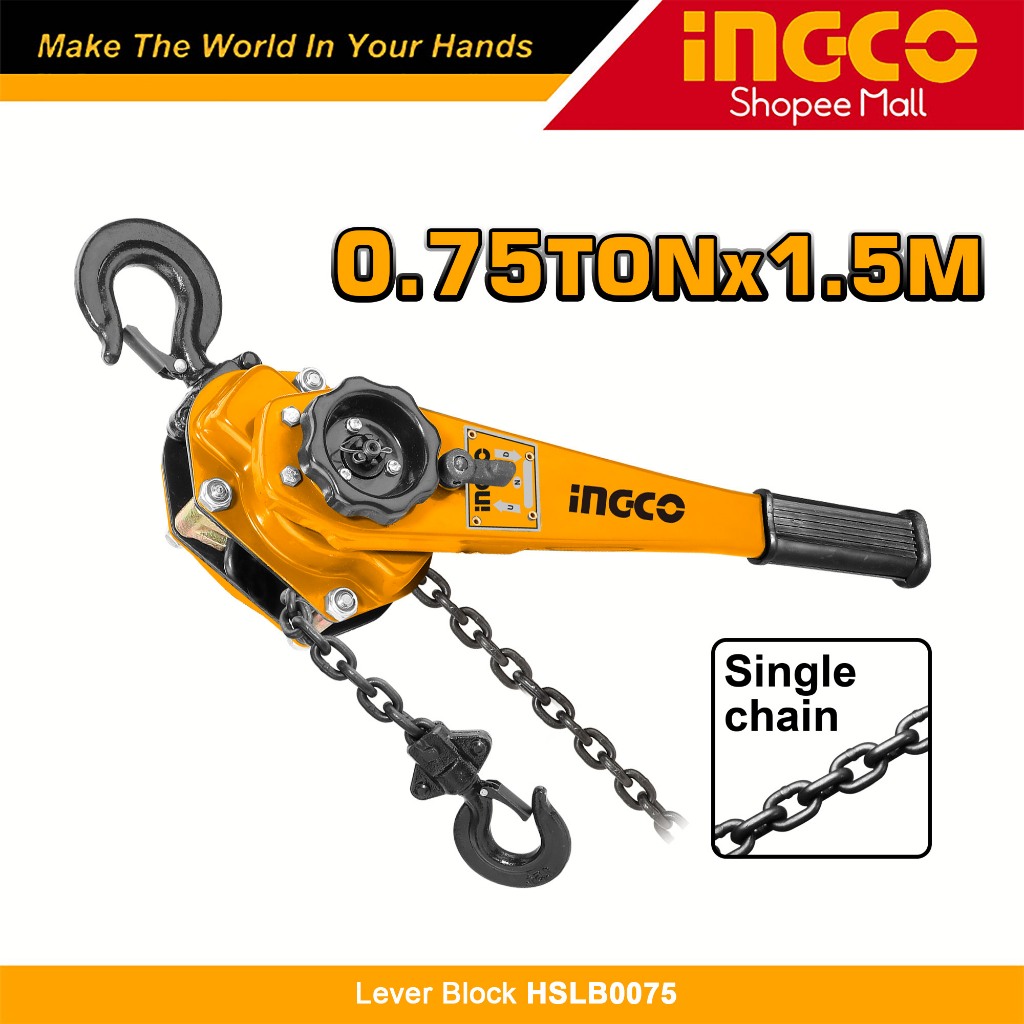 Ingco 0.75TONx1.5m Lever Block Lifting Chain Adjustable Ratchet Puller ...