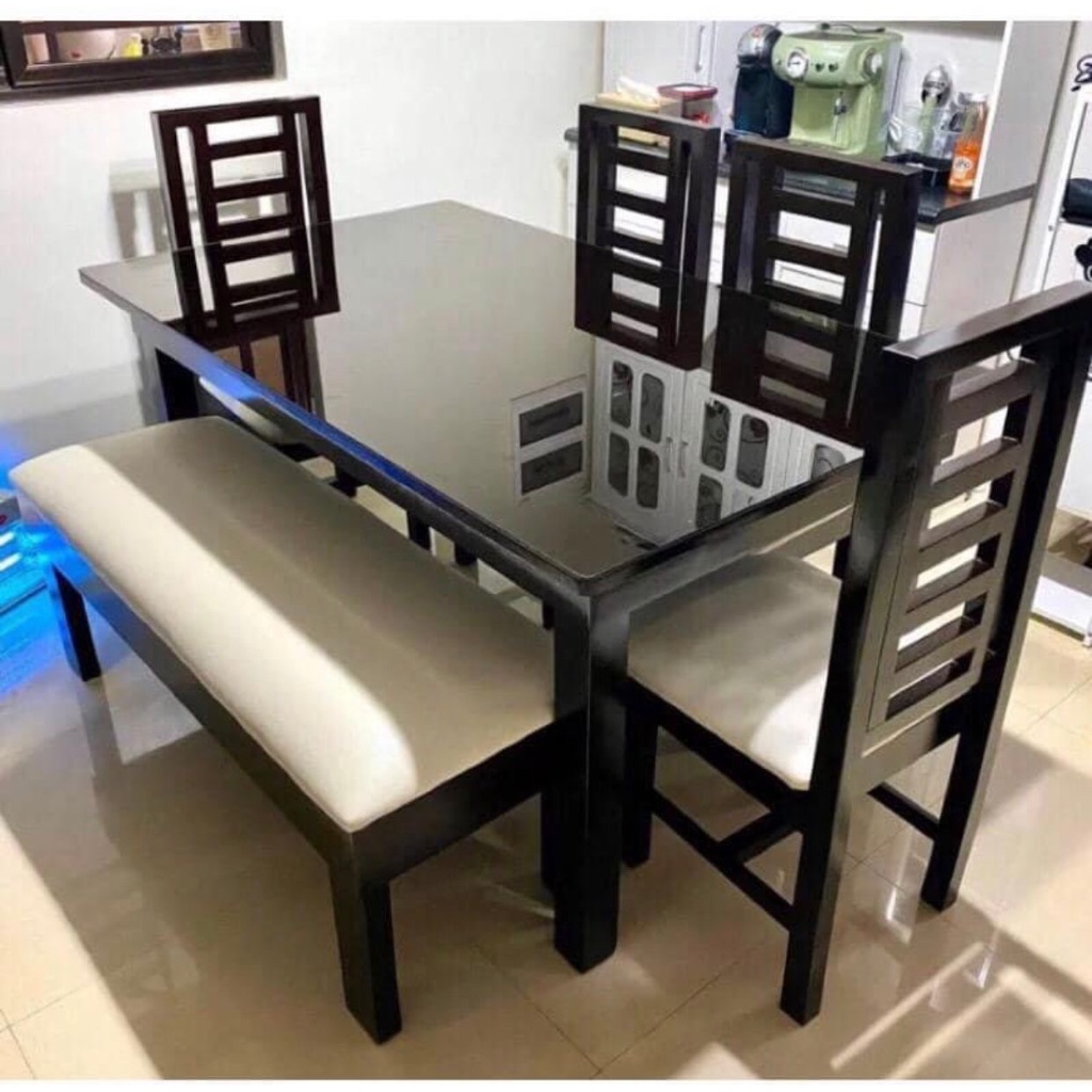 BRAND NEW WOODEN 4 SEATER DINING TABLE SET | Shopee Philippines